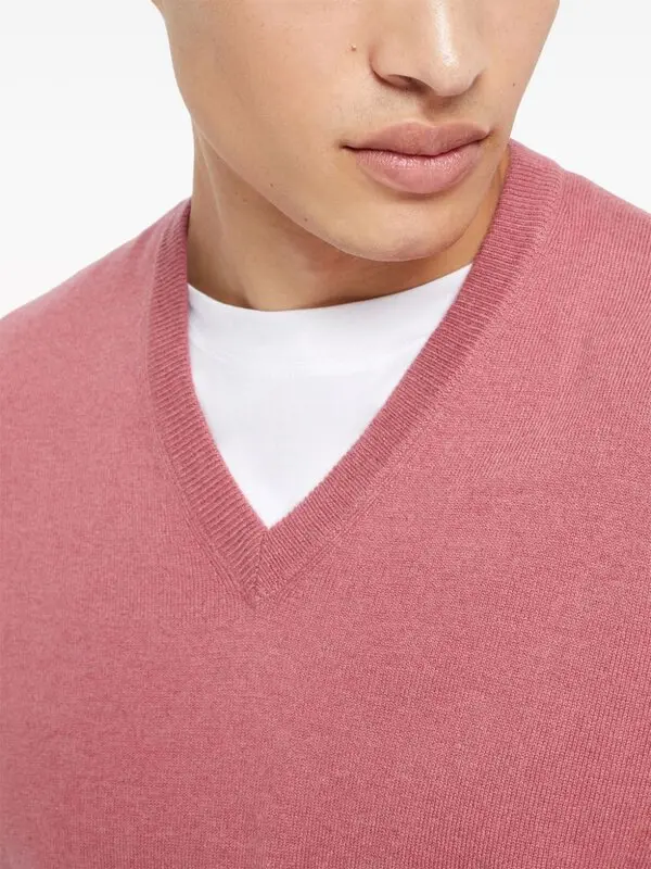 Brunello Cucinelli V-neck Fine-knit Cashmere Jumper - Red