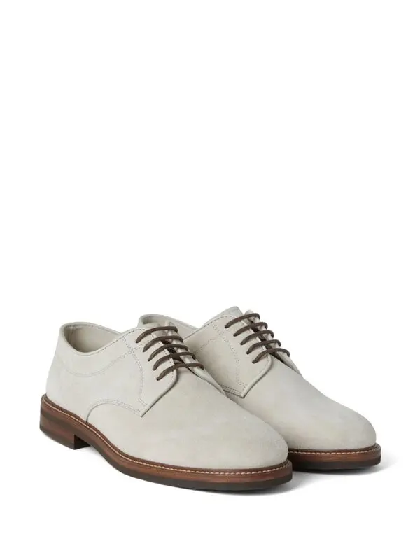 Brunello Cucinelli Panelled Suede Derby Shoes - Neutrals