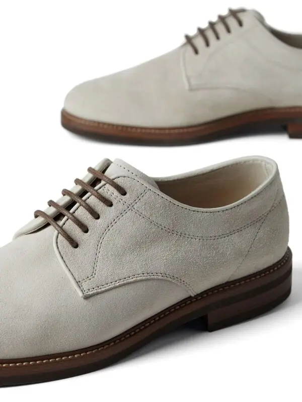 Brunello Cucinelli Panelled Suede Derby Shoes - Neutrals
