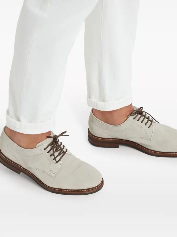 Brunello Cucinelli Panelled Suede Derby Shoes - Neutrals
