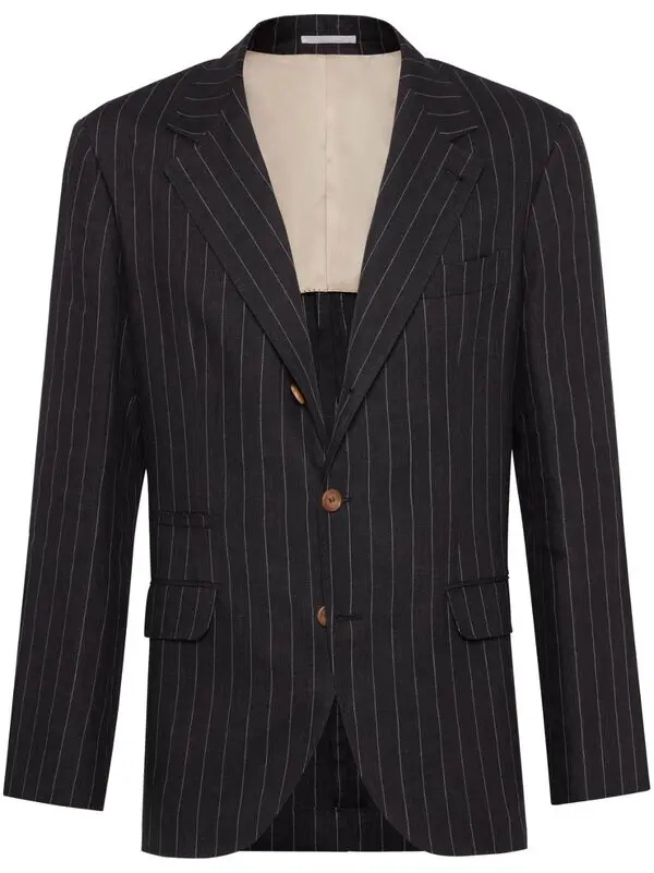 Brunello Cucinelli Chalk-stripe Linen Blazer - Black