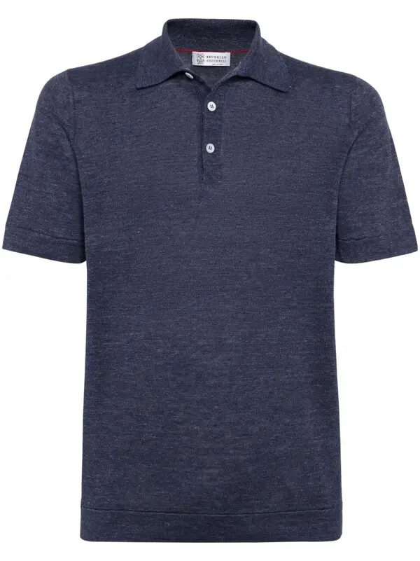 Brunello Cucinelli Ribbed-collar Slub-texture Polo Shirt - Blue