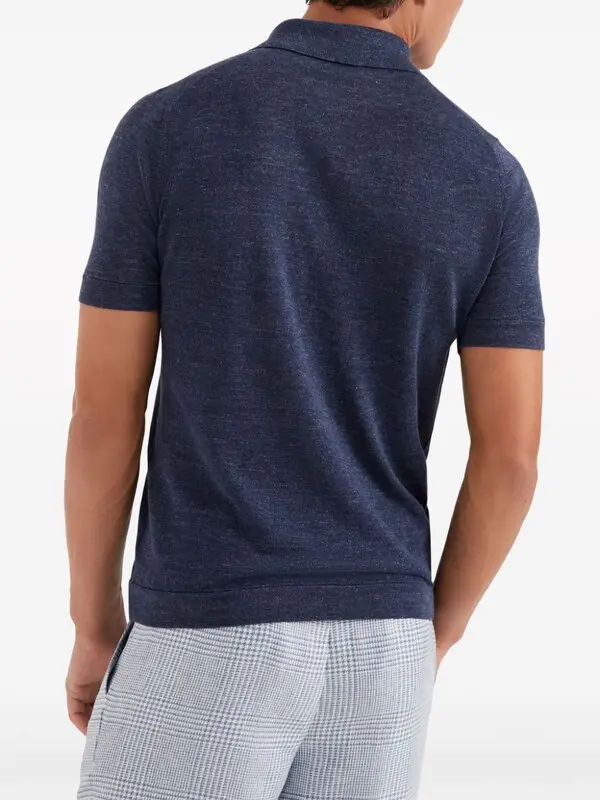 Brunello Cucinelli Ribbed-collar Slub-texture Polo Shirt - Blue