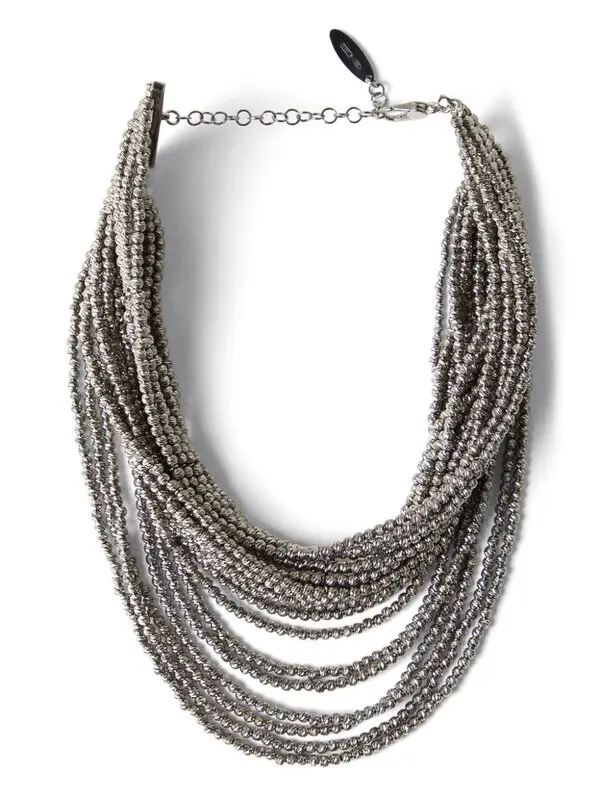 Brunello Cucinelli Sterling Draped Beaded Necklace