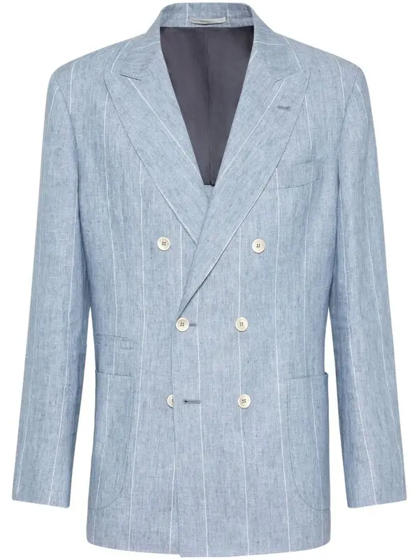 Brunello Cucinelli Stripe-print Linen Blazer - Blue