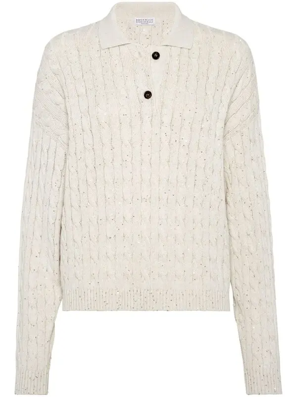 Brunello Cucinelli Sequin-embellished Cable-knit Jumper - Neutrals