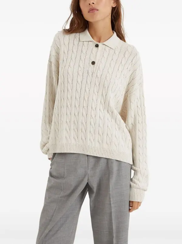 Brunello Cucinelli Sequin-embellished Cable-knit Jumper - Neutrals