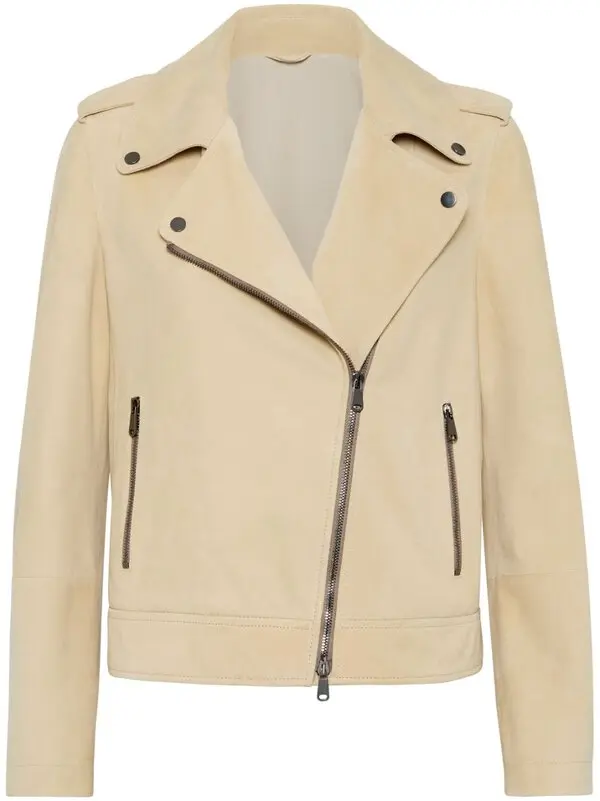 Brunello Cucinelli Panelled Suede Cropped Jacket - Yellow