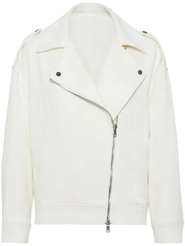 Brunello Cucinelli Zip-up Biker Jacket - White