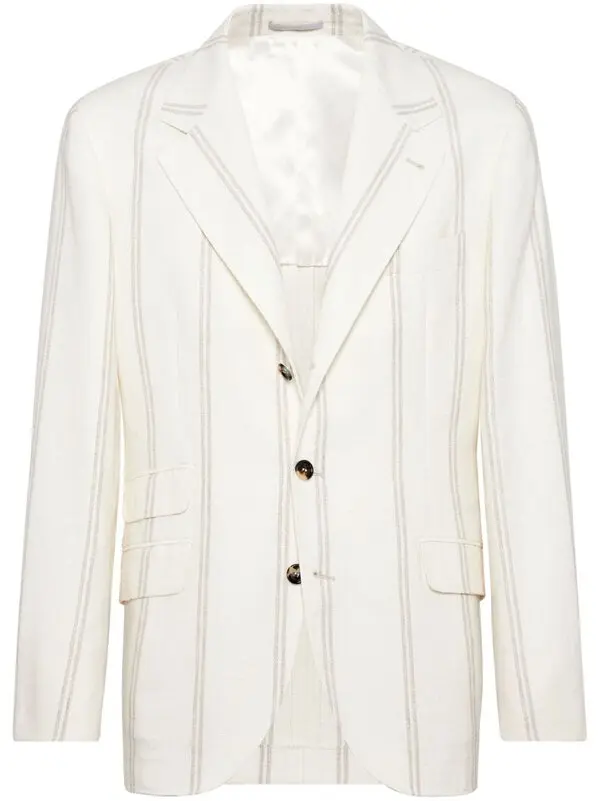 Brunello Cucinelli Striped Single-breasted Blazer - White