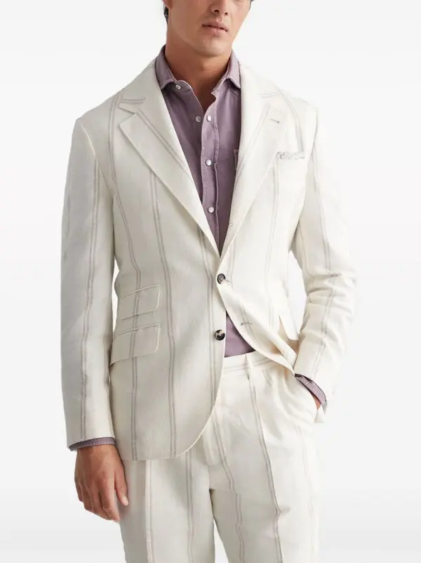 Brunello Cucinelli Striped Single-breasted Blazer - White