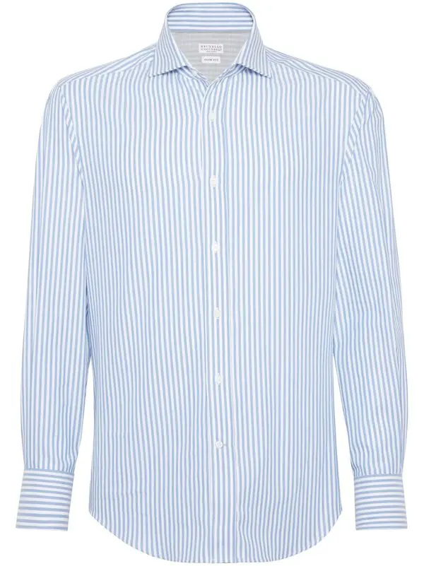 Brunello Cucinelli Stripe-pattern Cotton Shirt - White