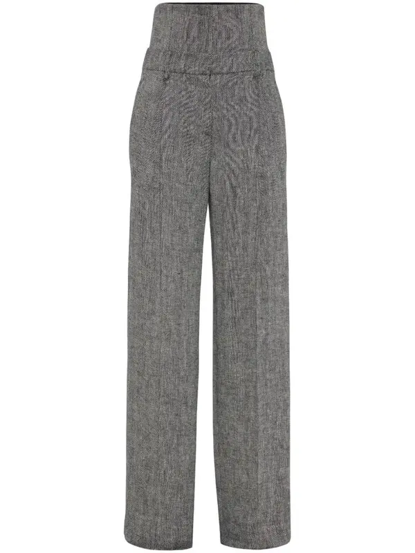 Brunello Cucinelli High-waisted Herringbone Trousers
