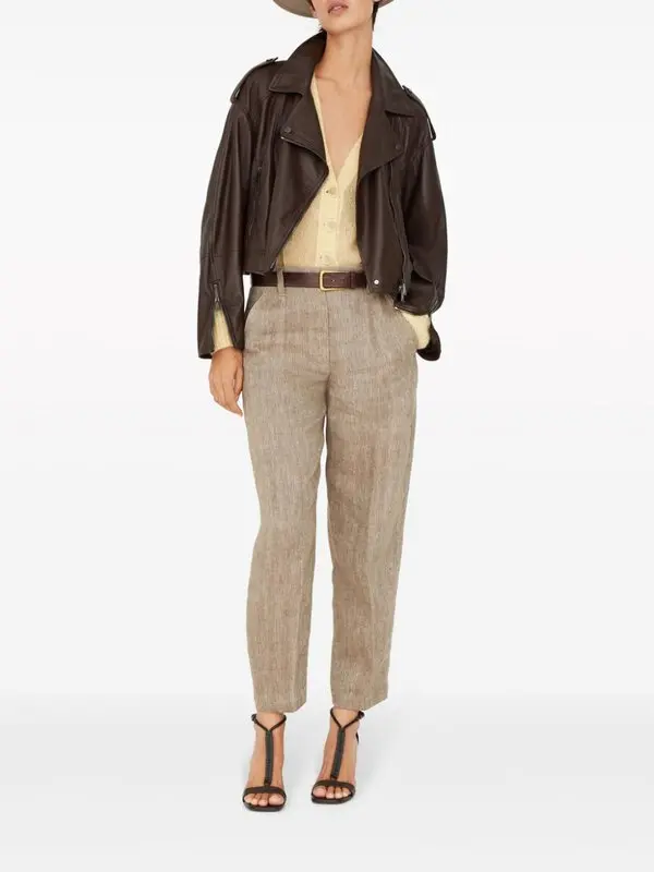 Brunello Cucinelli Panelled Leather Cropped Jacket