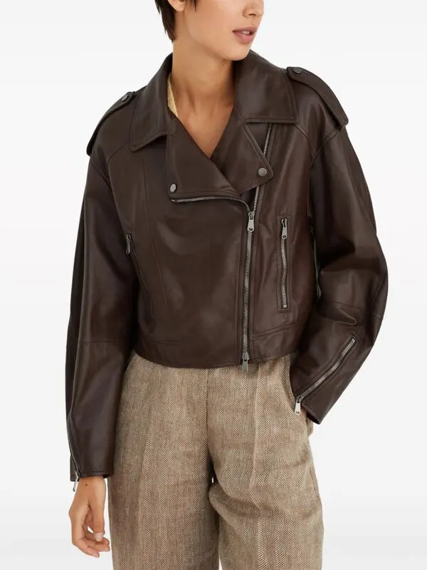 Brunello Cucinelli Panelled Leather Cropped Jacket