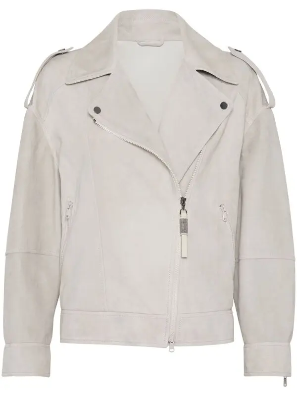 Brunello Cucinelli Zip-up Leather Jacket - Grey