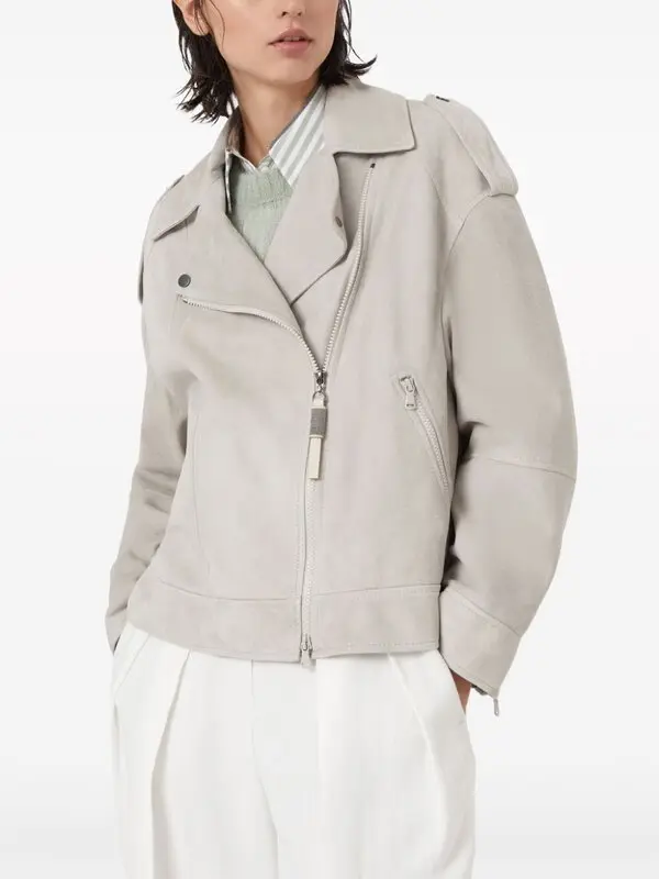 Brunello Cucinelli Zip-up Leather Jacket - Grey