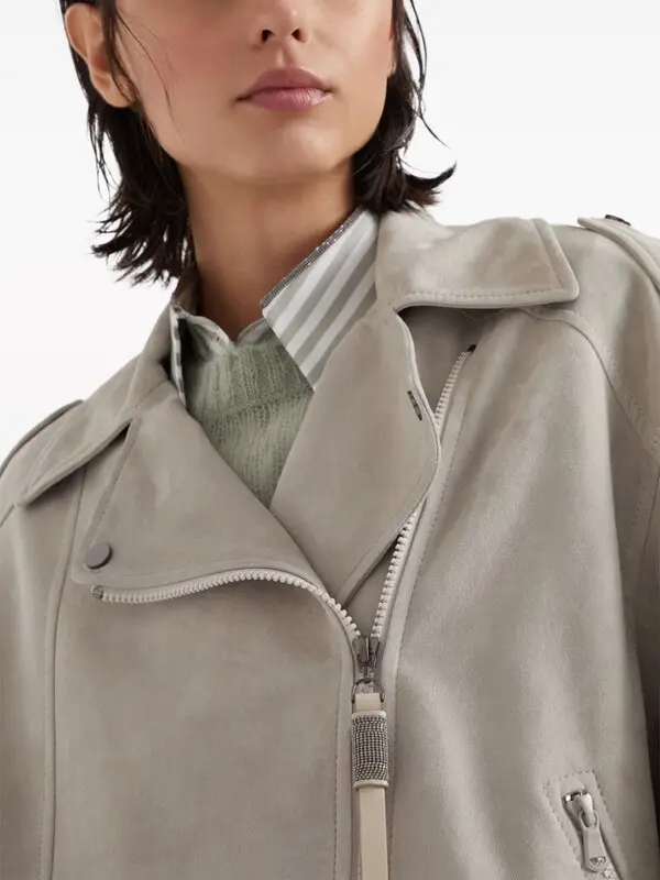Brunello Cucinelli Zip-up Leather Jacket - Grey