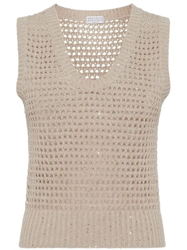 Brunello Cucinelli Sequin-embellished Open-knit Vest - Neutrals