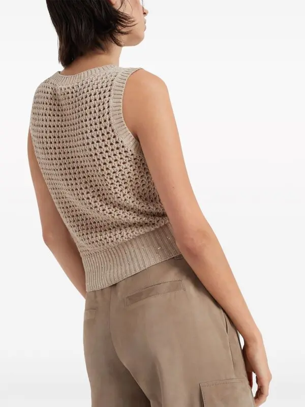 Brunello Cucinelli Sequin-embellished Open-knit Vest - Neutrals