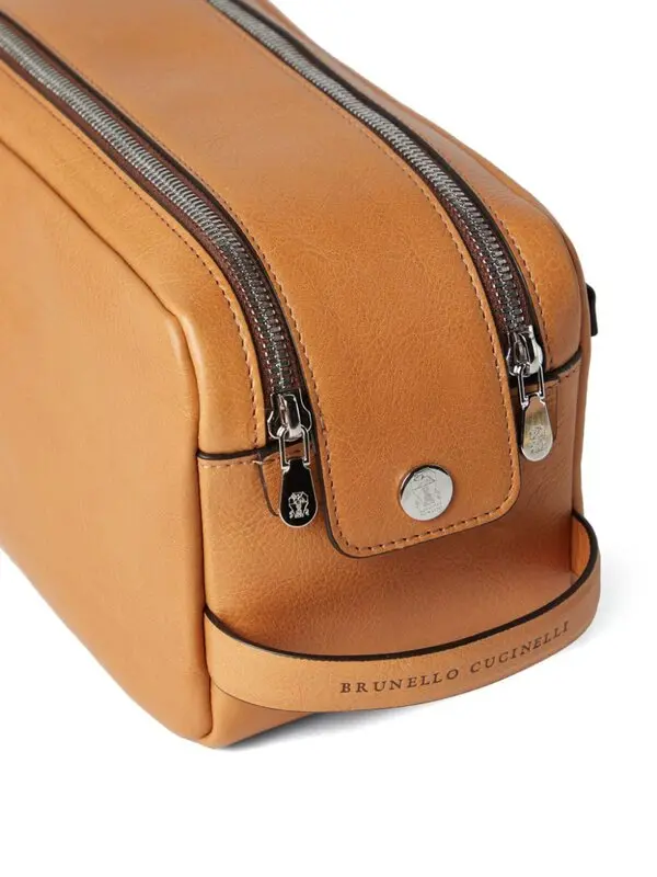 Brunello Cucinelli Leather Wash Bag - Brown