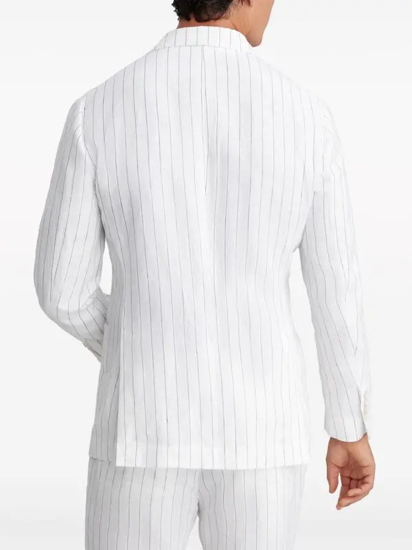Brunello Cucinelli Pinstripe Linen Double-breasted Blazer - White