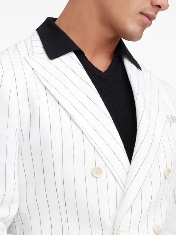 Brunello Cucinelli Pinstripe Linen Double-breasted Blazer - White