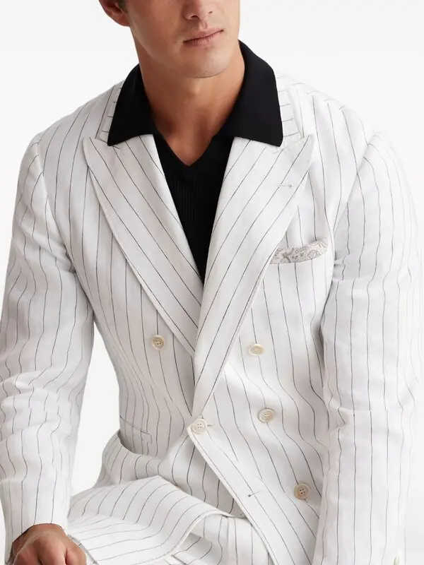 Brunello Cucinelli Pinstripe Linen Double-breasted Blazer - White