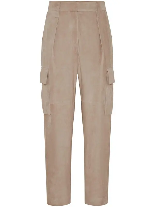 Brunello Cucinelli Straight-leg Suede Trousers - Brown