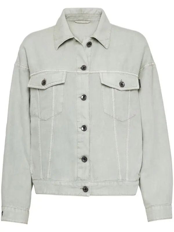 Brunello Cucinelli Monili-detail Denim Shirt Jacket - Green