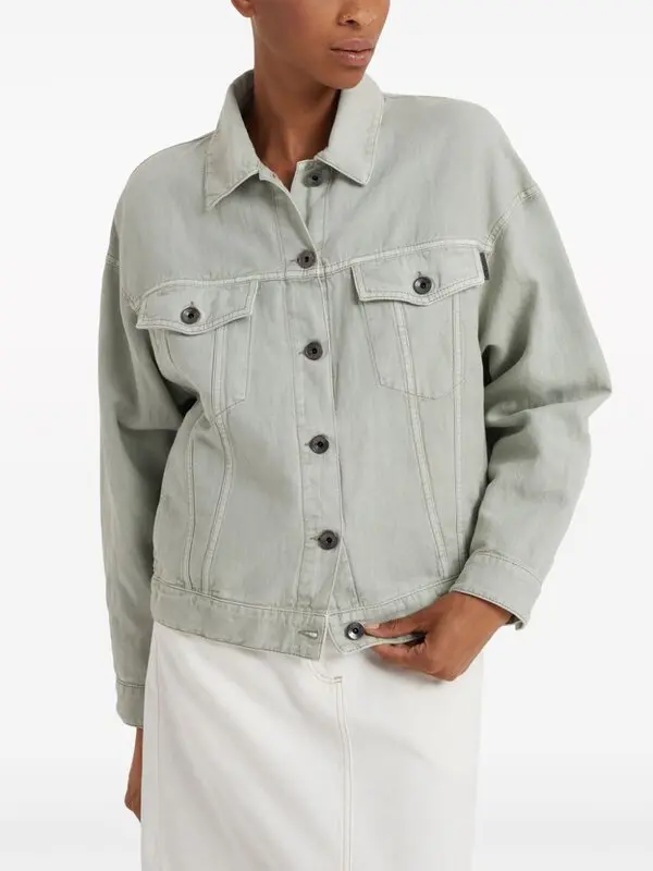 Brunello Cucinelli Monili-detail Denim Shirt Jacket - Green