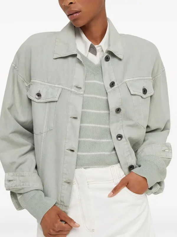 Brunello Cucinelli Monili-detail Denim Shirt Jacket - Green