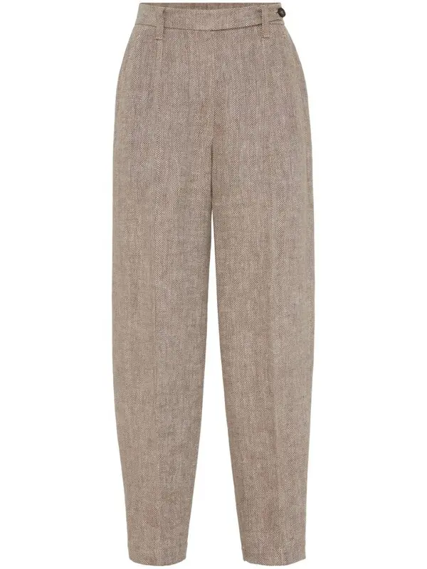 Brunello Cucinelli Tailored Linen Trousers - Brown
