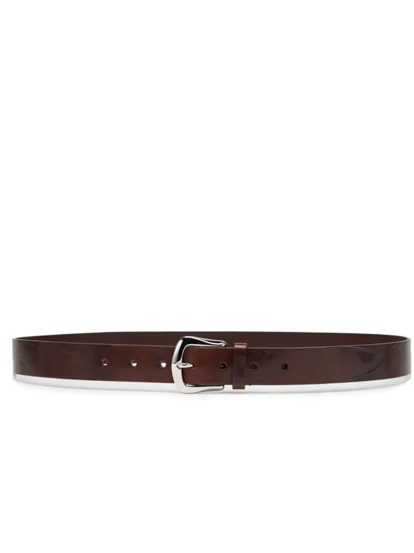 Brunello Cucinelli Leather Belt With Silver-tone Buckle - Brown