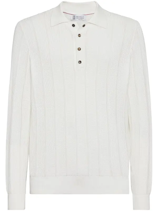 Brunello Cucinelli Long-sleeve Cotton Polo Shirt - White
