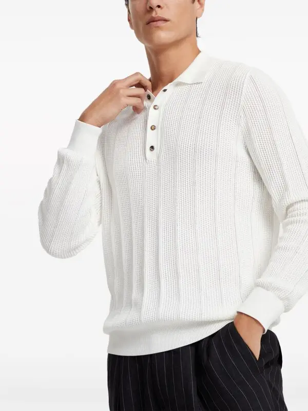 Brunello Cucinelli Long-sleeve Cotton Polo Shirt - White