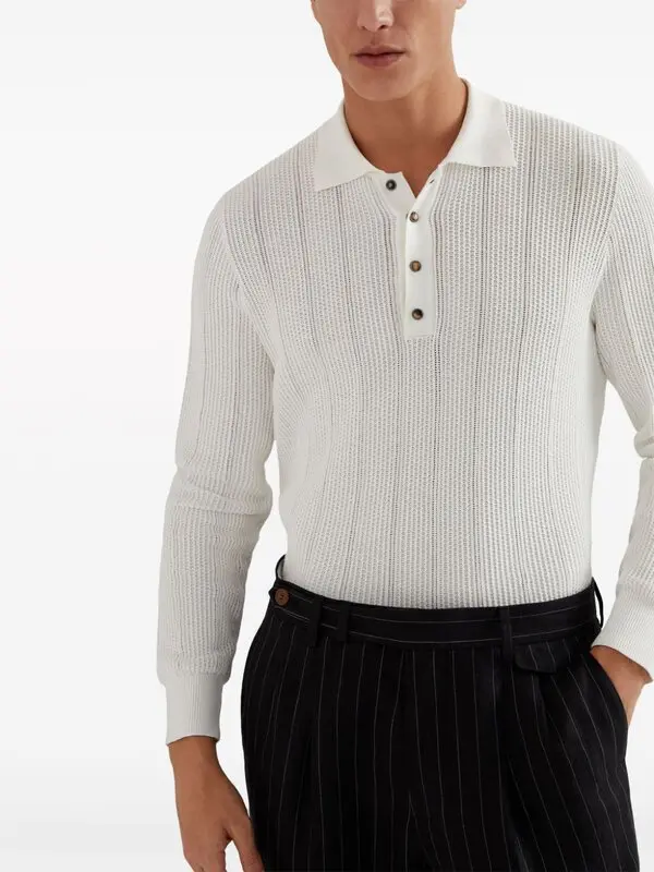 Brunello Cucinelli Long-sleeve Cotton Polo Shirt - White