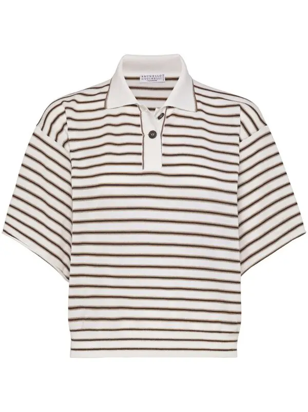 Brunello Cucinelli Striped Cropped Polo Shirt