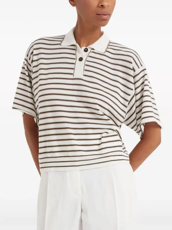 Brunello Cucinelli Striped Cropped Polo Shirt