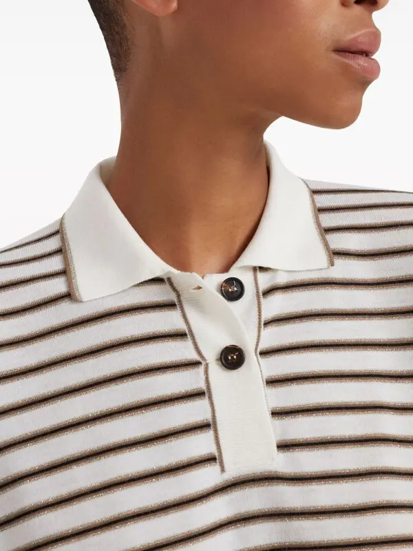 Brunello Cucinelli Striped Cropped Polo Shirt