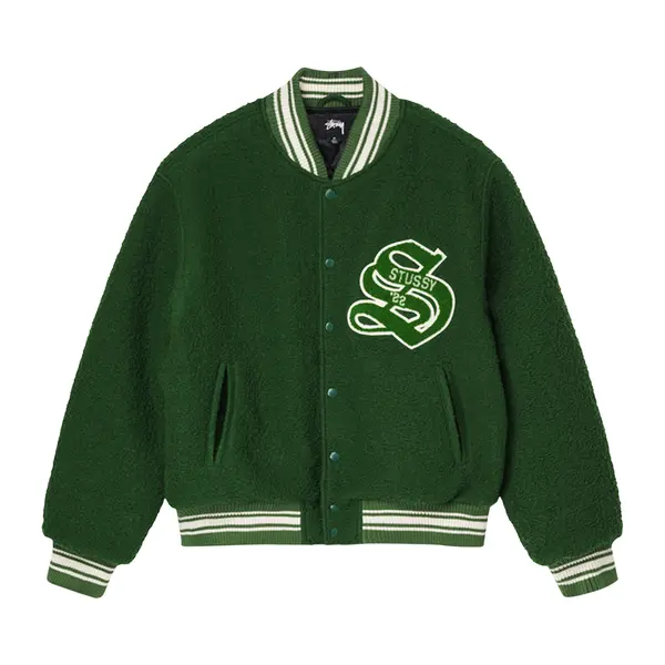 StüSsy Casentino Wool Varsity Jacket - Green | Editorialist