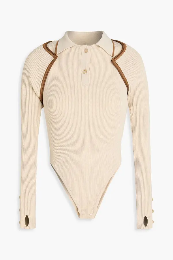 Jacquemus Ciao Convertible Ribbed-knit Bodysuit - Beige