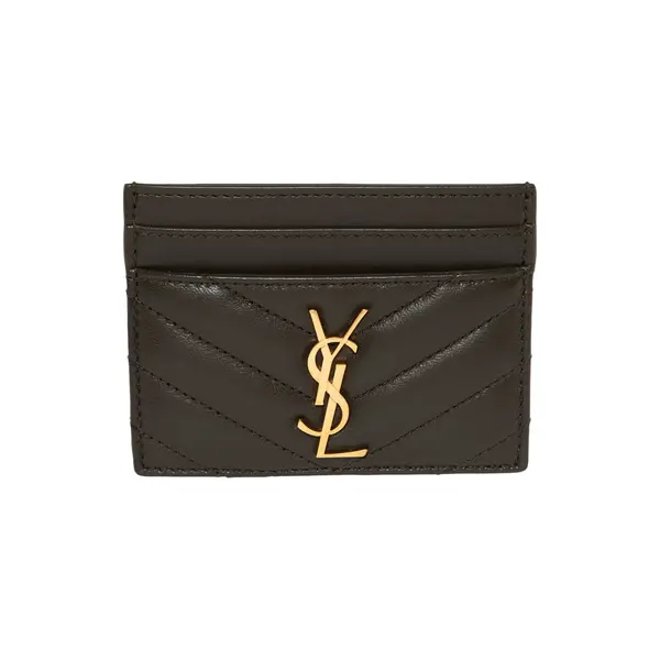 Saint Laurent Quilted Logo Plaque Cardholder 'light Musk - Tan