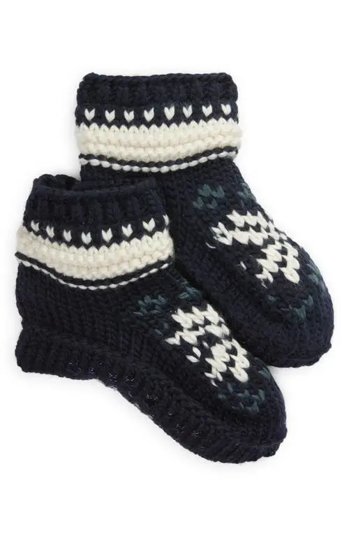 MEMOI Nordic Flake Slipper Socks - Navy