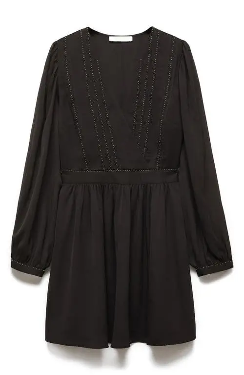 Mango Flowy Beaded Mini Dress In Black - 40% Off | Editorialist