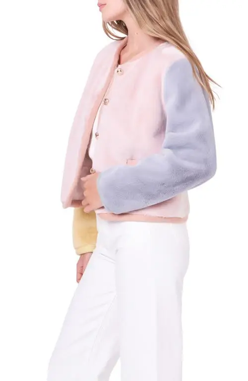 English Factory Colorblock Faux Fur Jacket - Pink Multi