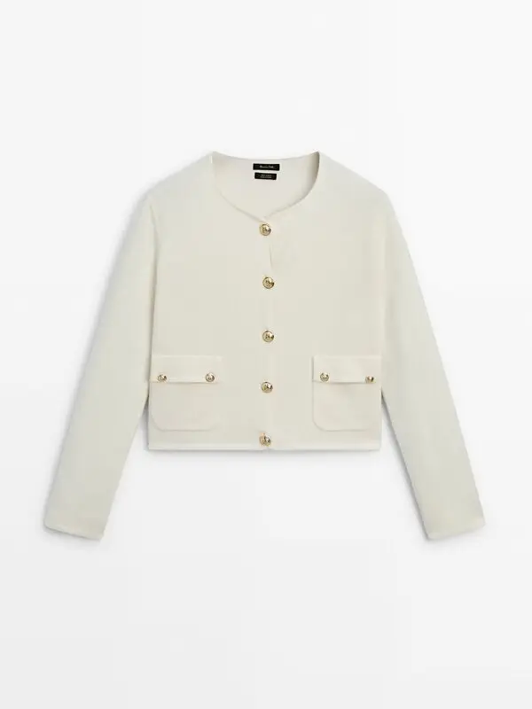 Massimo Dutti Felted Wool Knit Cardigan - Cream