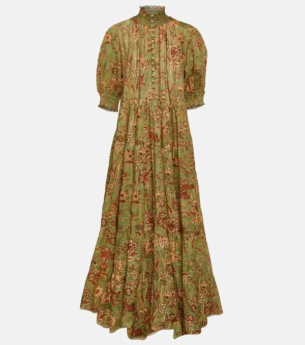 Zimmermann Junie Floral Cotton Maxi Dress In Green - 20% Off | Editorialist