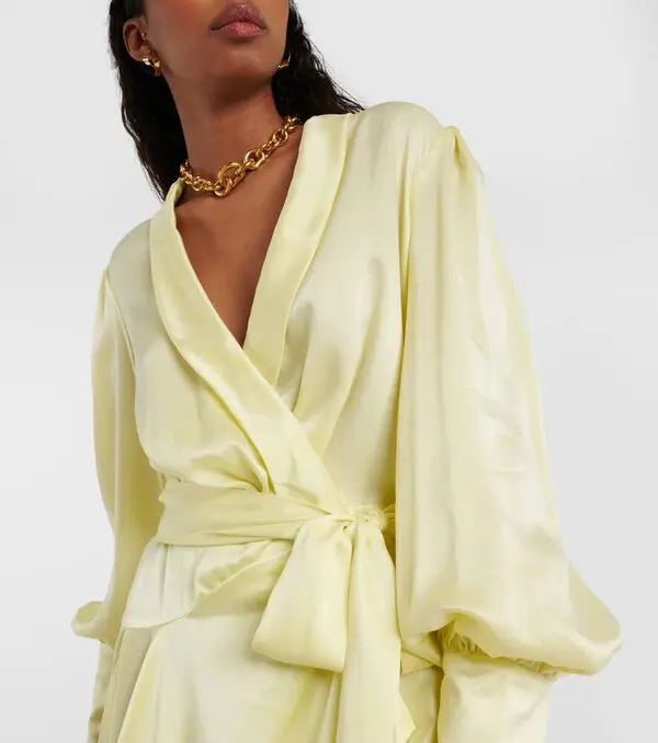 zimmermann satin wrap dress Zimmermann Silk Wrap Mini Dress in Biscuit