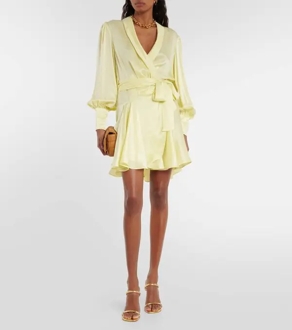 yellow silk wrap dress Yellow Cotton Poplin V-Neck Pinafore Midi Wrap Dress 70" / Petite (5'1" and below)